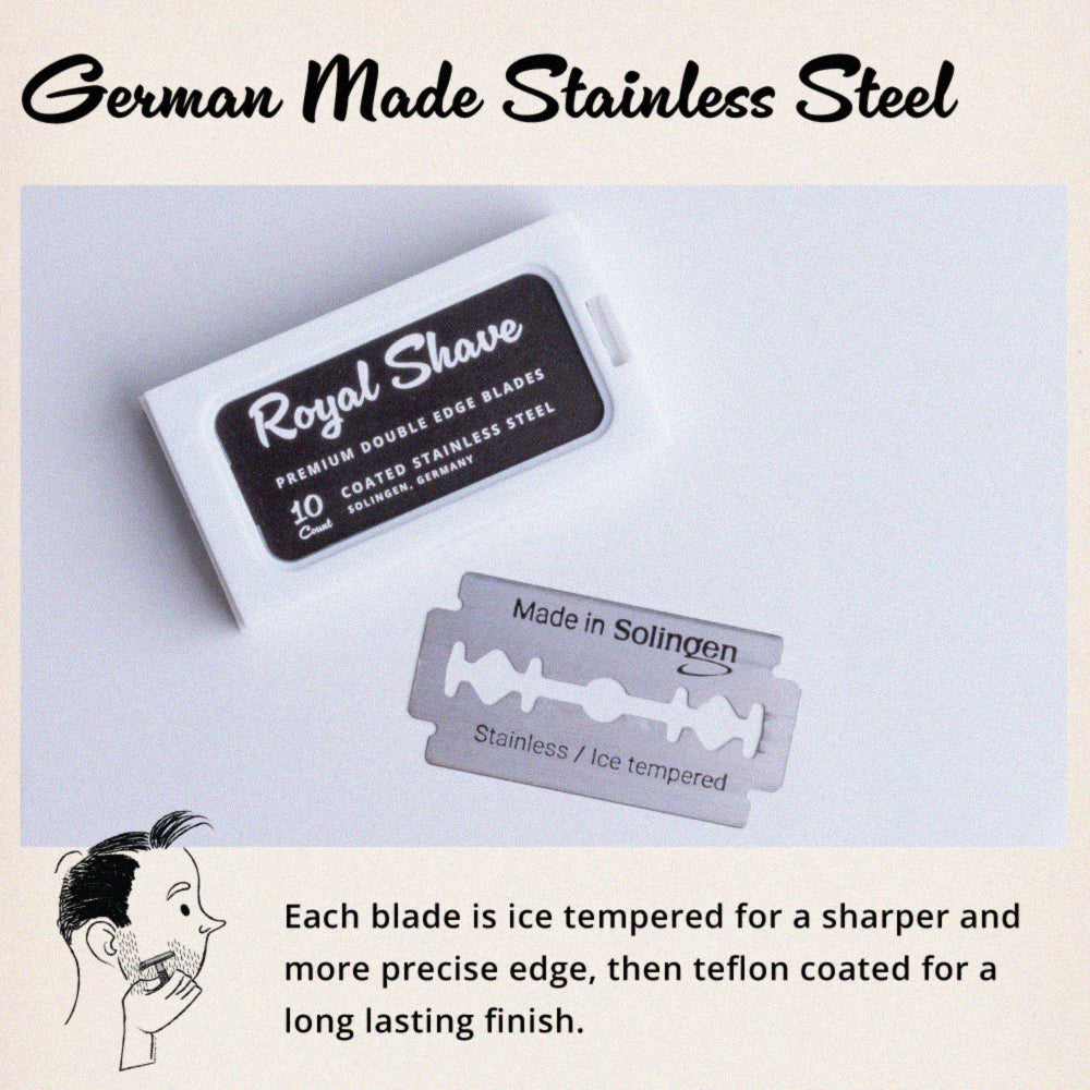 Royal Shave Premium Double Edge Stainless Steel Blades, 10 Count